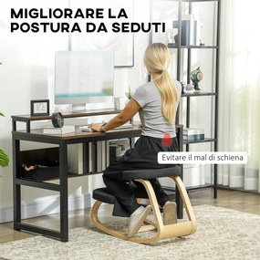 HOMCOM Ergonomická houpací kolenící židle v lněné efekt tkanině a z březového dřeva, 50x73x55 cm, Černá
