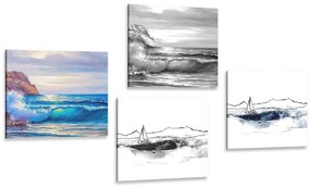 Set obrazů imitace malovaného moře - 4x 60x60 cm