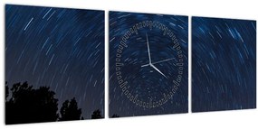 Obraz noční oblohy (s hodinami) (90x30 cm)