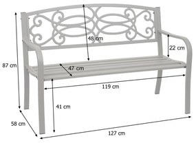 Zahradní lavička HWC-F44, 2-místná ocel s práškovým nástřikem - šedá