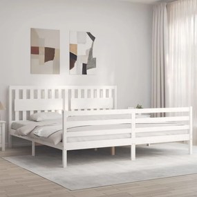 Rám postele s čelem bílý 200 x 200 cm masivní dřevo 3194332