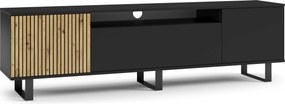 Eka Televizní skříňka JOEY na kovových nožkách 200 cm, Černá/Dub Artisan