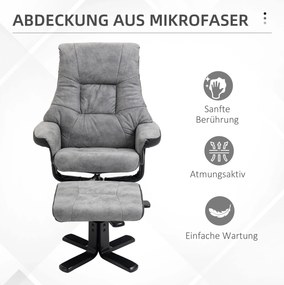 HOMCOM polohovací křeslo s taburetem, otočné TV křeslo s funkcí polohování, mikrovlákno šedé, 78x82,5x109 cm, ideální pro obývací pokoj a relaxaci | …