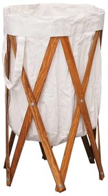 Skládací koš na prádlo krémový dřevo a textil 284227
