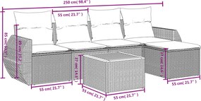 6dílná zahradní sedací souprava s poduškami šedá polyratan 3257313