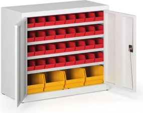 Skříň s plastovými boxy BASIC - 800 x 400 x 920 mm, 32x A, 4x C, šedá/šedé dveře