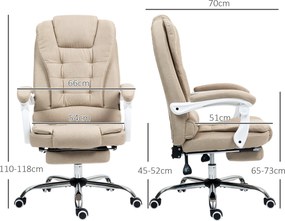 Ergonomická kancelářská židle Vinsetto, kancelářská židle s podnožkou, sklápěcím opěradlem, polstrovanými pod armresty a béžovou látkou připomínající