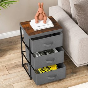 Costway Noční stolek s látkovými zásuvkami s kovovým rámem – 40 × 30 × 62 – šedá