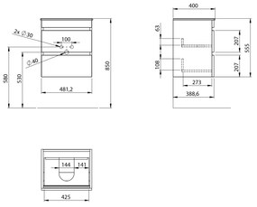 Sapho Sapho, EZARA umyvadlová skříňka 48x54x39cm, dub cuneo, EZ492-2525