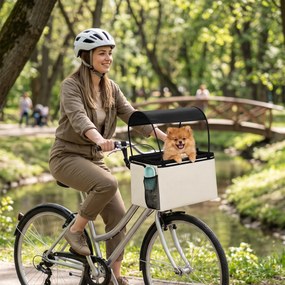 PawHut Přední košík na kolo pro psa 2 v 1 Přenosný košík na kolo pro psa s stříškou Bezpečnostní popruh Ramenní popruh Boční kapsy do 5 kg