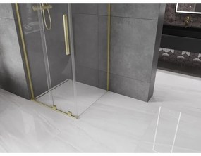 Mexen Velar L, sprchový kout s posuvnými dveřmi 110 x 110 cm, 8mm čiré sklo, zlatá matná, 871-110-110-03-55