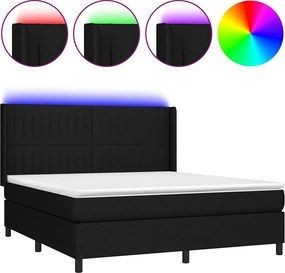 Box spring postel s matrací a LED černá 180x200 cm textil 3138495