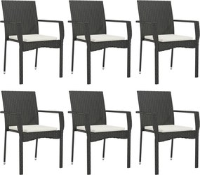 7dílný zahradní jídelní set s poduškami černý polyratan 3184991