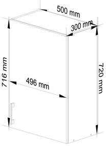 Kuchyňská závěsná skříňka W 50cm D1 H720 Artus bílá/sonoma
