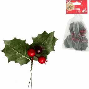 Vánoční dekorace na drátku HOLLY LEAVES 13 cm 6 ks