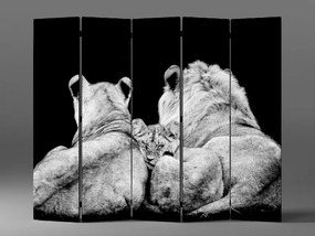 Liox Černobílý paraván lví rodina Rozměr: 225 x 180 cm