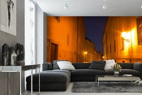 DIMEX | Samolepicí vliesová fototapeta na zeď Noční ulice Prahy MA-5-0738 | 375 x 250 cm | modrá, žlutá, oranžová