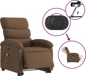 Elektrické zvedací masážní polohovací křeslo hnědé textil 3204018