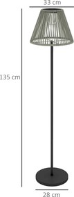 Outsunny Solární stojací lampa ratan Solární lampy se světelným senzorem 25 LED světel Solární světlo v boho stylu Ø33 x 135 cm