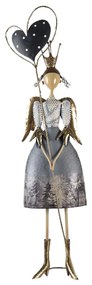 Dekorativní kovová soška anděla s křídly, korunkou a velkým srdcem - 25*13*87 cm