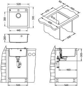 ALVEUS Set FORMIC 20 dřez 520x510 mm + baterie AFRA, béžová