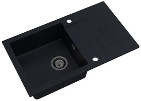 Sink Quality Ferrum, kuchyňský granitový dřez 770x450x190 mm + černý sifon, černá skvrnitá-BROCADE, SKQ-FER.B.1KDO.XB