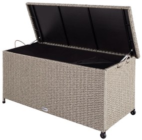 Zahradní úložný box, polyratan, kolečka, 117 x 53 x 60 cm, krémový 106707