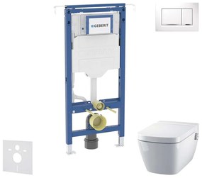 Geberit Duofix - Set předstěnové instalace, klozetu a sedátka Tece One, tlačítka Sigma20, Rimless, SoftClose, bílá/lesklý chrom SANI11CT3105