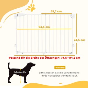 PawHut bezpečnostní brána pro psy, nastavitelná 74,5–111,5 cm, pro dveře a schody, se západkou, samozavíratelná, ovládání jednou rukou, montáž na zeď…