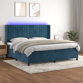 Box spring postel s matrací a LED tmavě modrá 200x200 cm samet 3139707