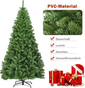 Costway 180 cm Umělý vánoční stromek Vánoční stromeček s 1.000 PVC jehličí