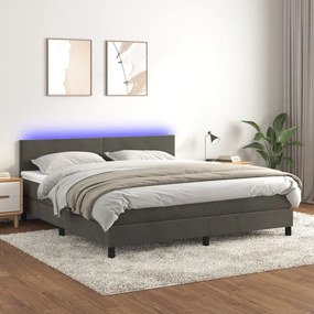 Box spring postel s matrací a LED tmavě šedá 160x200 cm samet,  3134292