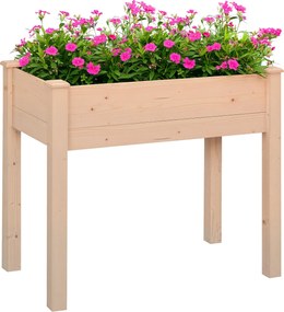 Outsunny Vyvýšená Městská Zahrada Přírodní Dřevo 86x46x76 cm Vyvýšený Stůl na Výsadbu s Netkanou Textilií a 4 Odpady pro Výsadbu Květin na Zahradní Te