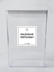 POLÉVKOVÉ TĚSTOVINKY  – bílá samolepka na dózu, tučné písmo, 5 x 5 cm | DomaLEP