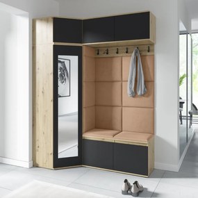 Eka Předsíňová stěna s čalouněnými panely Trinity 38 - Dub Artisan s černou / Béžová 2304