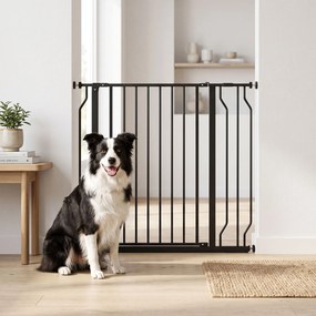 PawHut Rozšiřitelná bezpečnostní brána pro psy 75-95 cm pro dveře a schody, s prodloužením, tlaková montáž a dvojitý zámek, černá