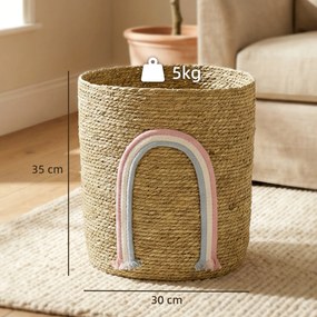 HOMCOM pletený úložný koš z mořské trávy s duhovým akcentem – přírodní, Ø30×35 cm