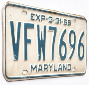 Americká SPZ Maryland 1968 Veteran Foreign War 7696