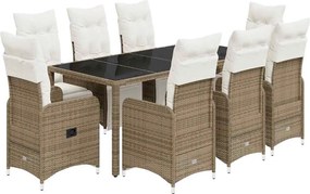 9dílný zahradní bistro set s poduškami hnědý polyratan 3277214