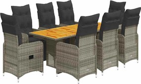 9dílný zahradní bistro set s poduškami šedý polyratan 3277164