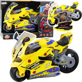 LEAN Toys Rozebíratelný motocykl 2v1 DIY dílna světla zvuky kouř žlutý 43 cm