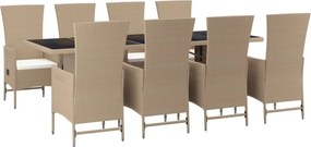 9dílný zahradní jídelní set s poduškami béžový polyratan 3157573