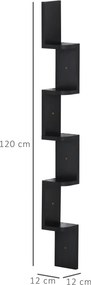 HOMCOM 5-podlažní Zigzag nástěnný rohový regál výška 120 cm černé dřevo