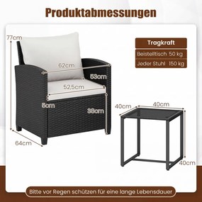 Costway Ratanový set zahradního nábytku včetně 2 židlí s polštáři