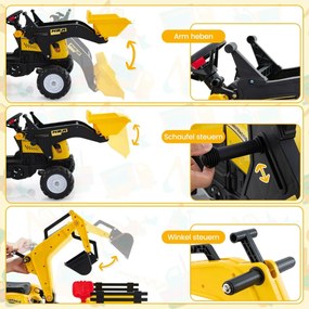 Costway 3 v 1 dětský buldozer bagr se 6 koly – 178 × 42 × 60 cm, žluť
