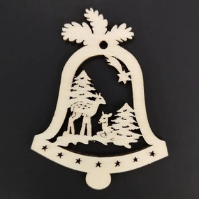 AMADEA Dřevěná ozdoba zvonek se srnami 9 cm