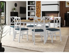Stůl se 6 židlemi - AL43, Barva dřeva: dub artisan - L, Potah: 26x - Kronos 22, Barvy nožiček: Bíla