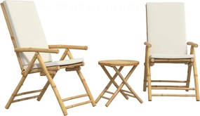 3dílný skládací bistro set s krémově bílými poduškami bambus 3208937