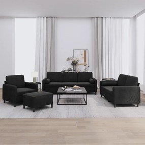 4dílná sedací souprava s polštáři černá samet 3201969