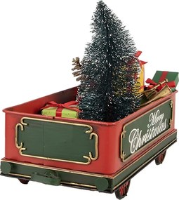 Červený retro model vagón s dárky a stromkem Christmas - 31*15*25 cm